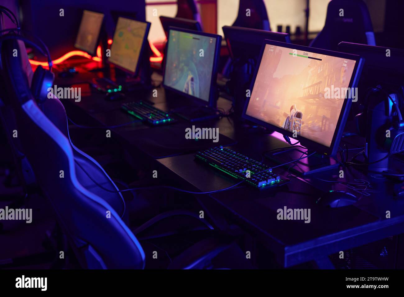 Background image of professional gaming setup in cybersports club ...