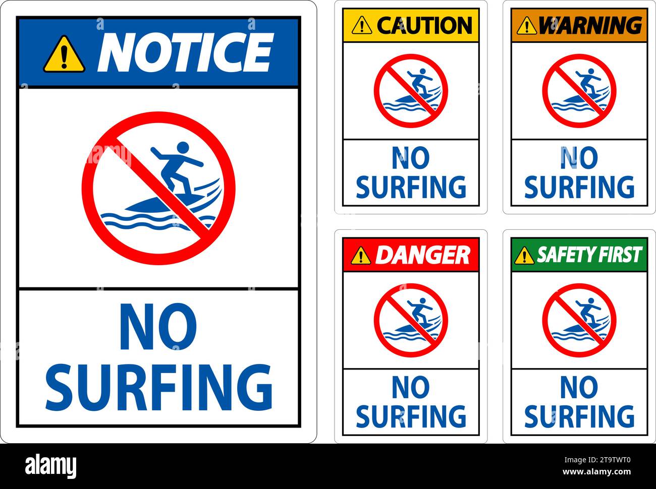 Caution Beach Safety Sign No Surfing Stock Vector Image & Art - Alamy