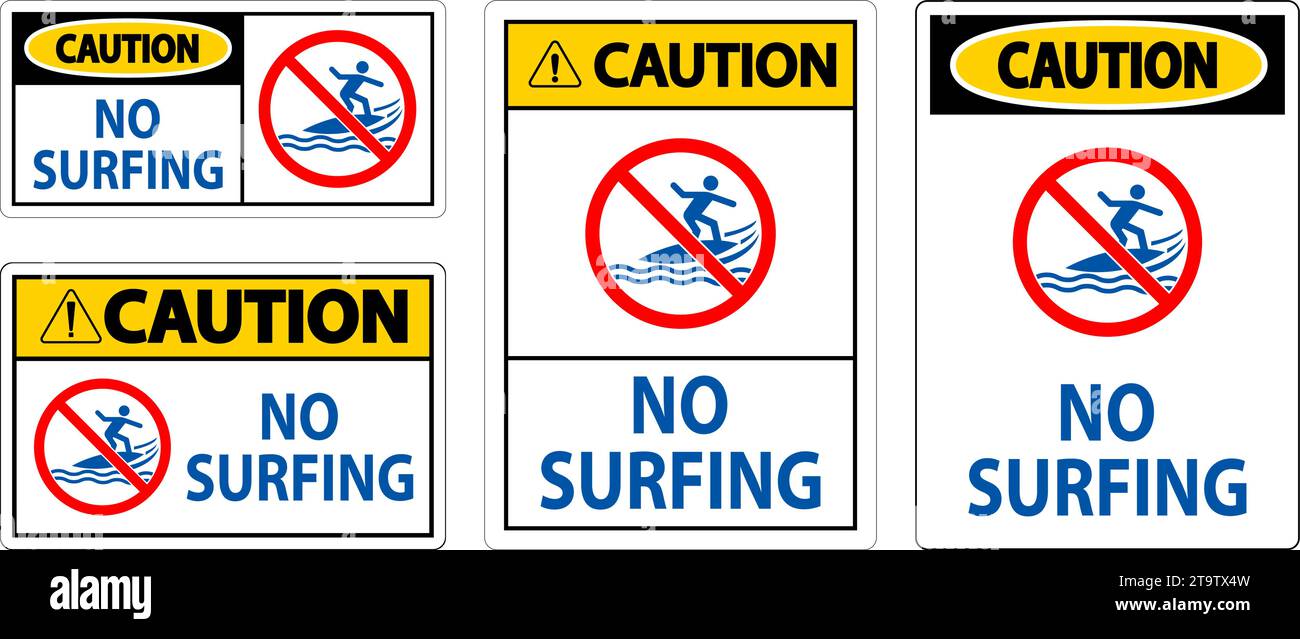 Caution Beach Safety Sign No Surfing Stock Vector Image & Art - Alamy