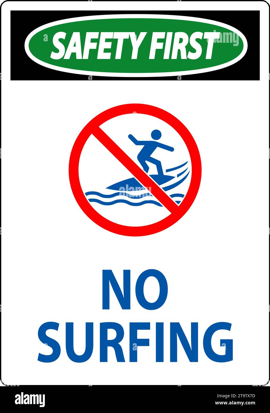 Safety First Beach Safety Sign No Surfing Stock Vector Image & Art - Alamy