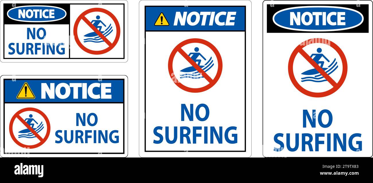 Notice Beach Safety Sign No Surfing Stock Vector Image & Art - Alamy