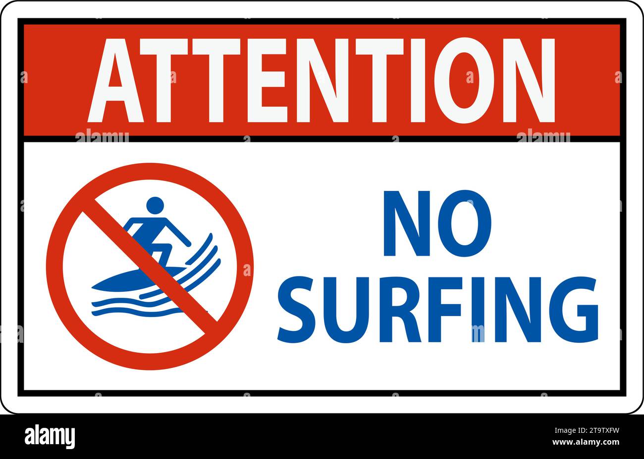 Attention Beach Safety Sign No Surfing Stock Vector Image & Art - Alamy