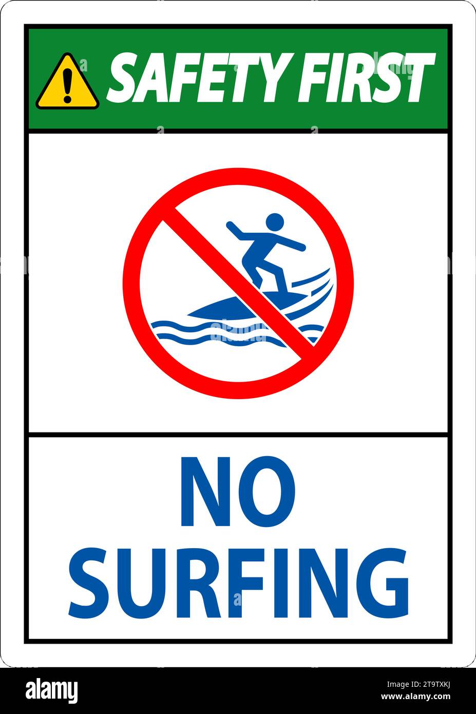 Safety First Beach Safety Sign No Surfing Stock Vector Image & Art - Alamy