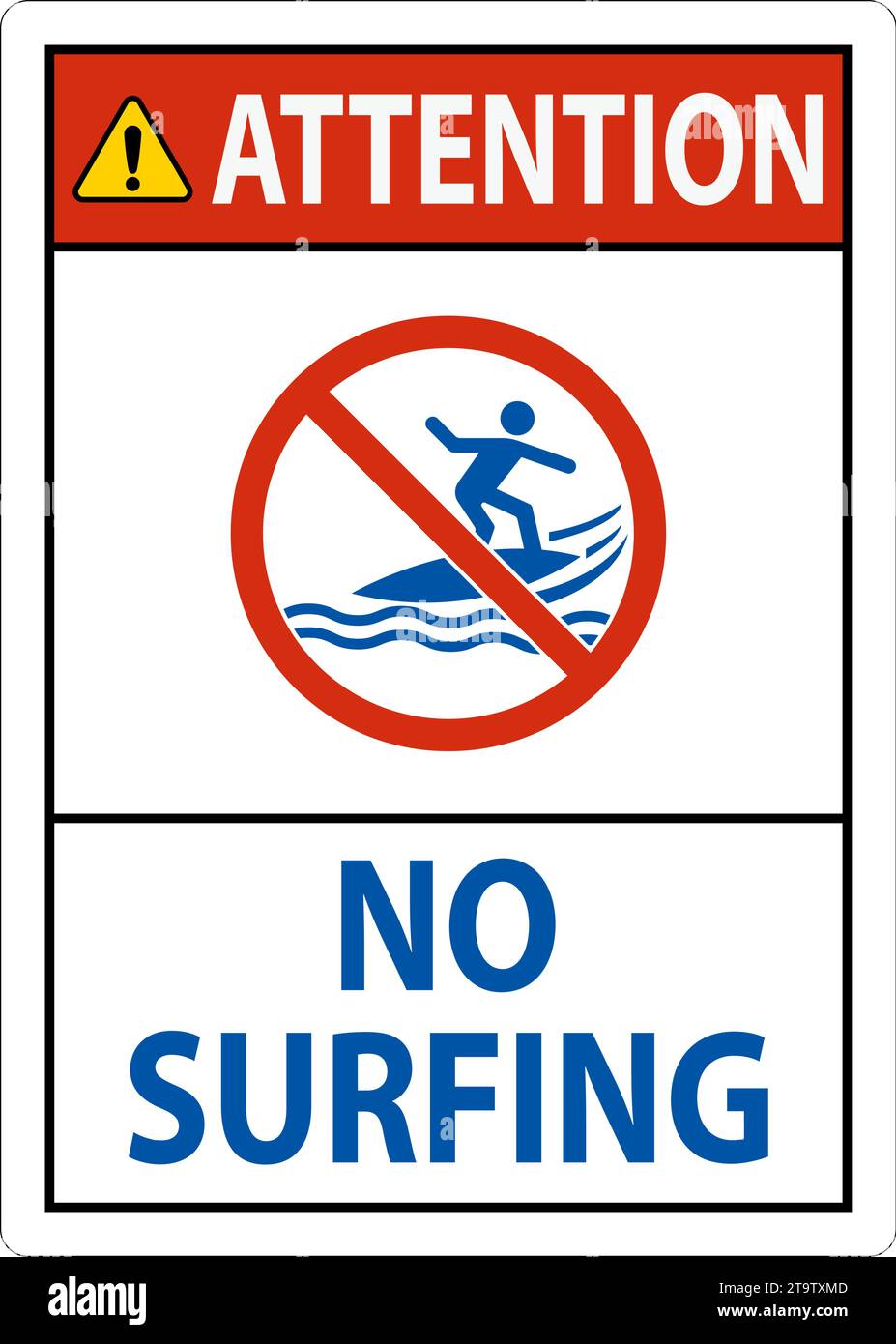Attention Beach Safety Sign No Surfing Stock Vector Image & Art - Alamy