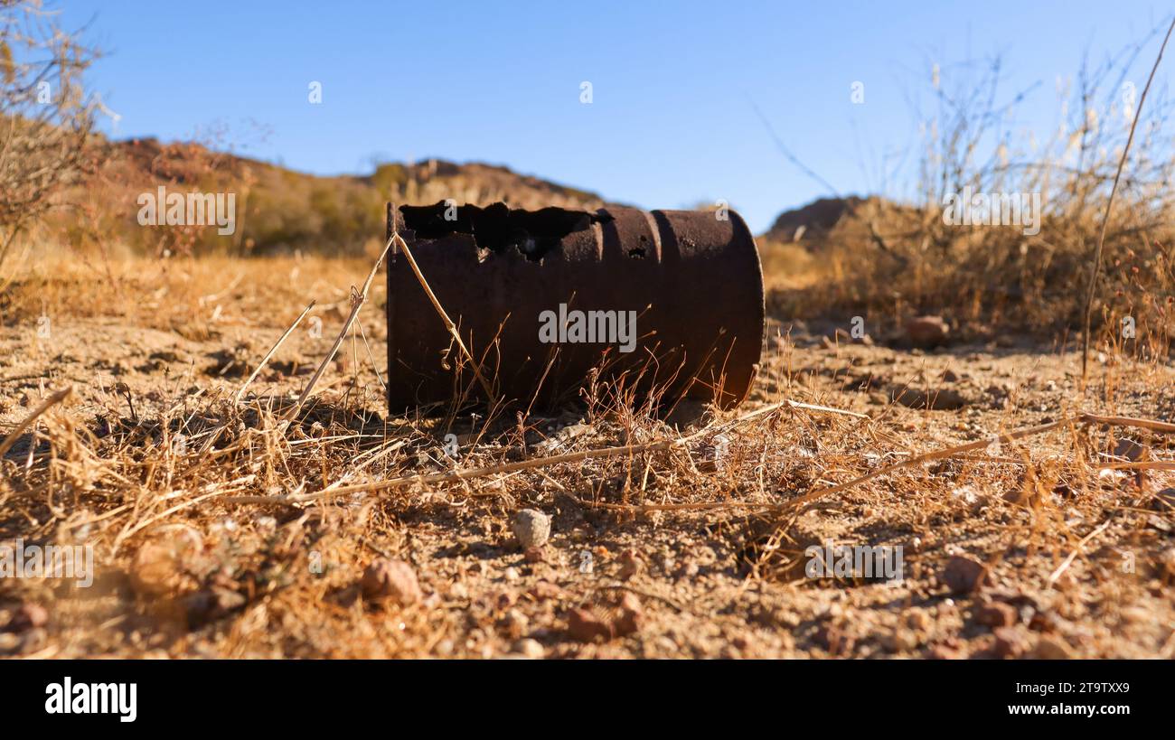 Tin Can in Desert Stock Photo - Alamy