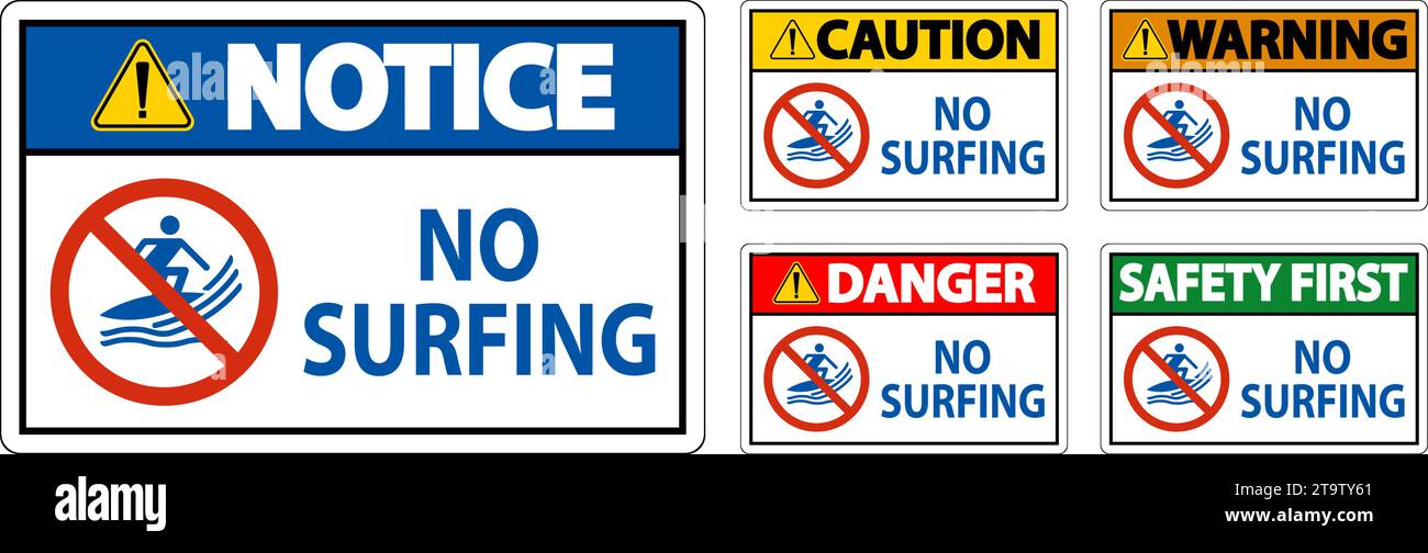 Attention Beach Safety Sign No Surfing Stock Vector Image & Art - Alamy