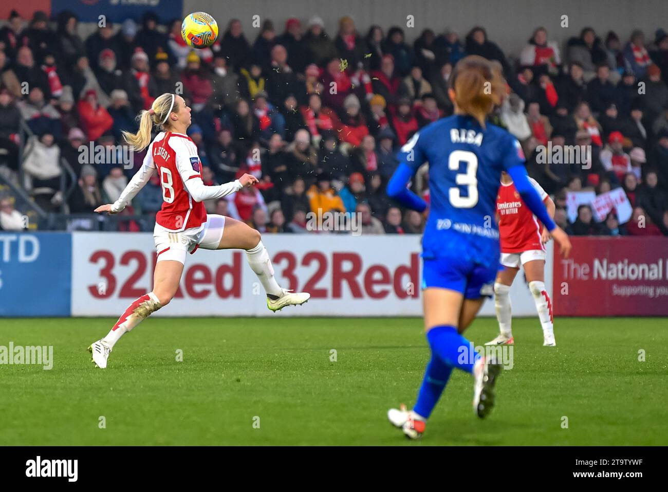 Amanda Ilestedt of Arsenal Women closes in on the high ball during the ...