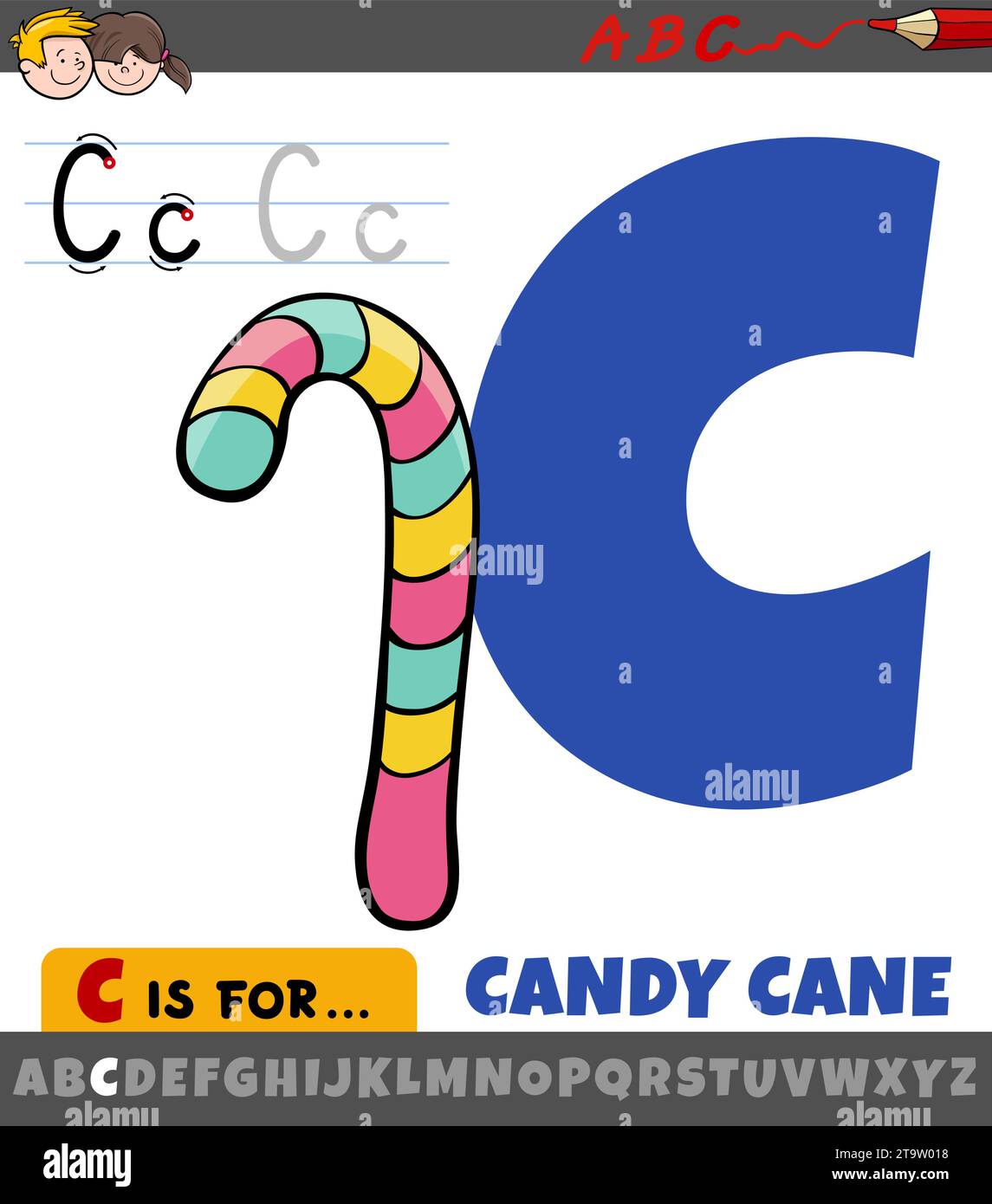 Educational cartoon illustration of letter C from alphabet with candy ...