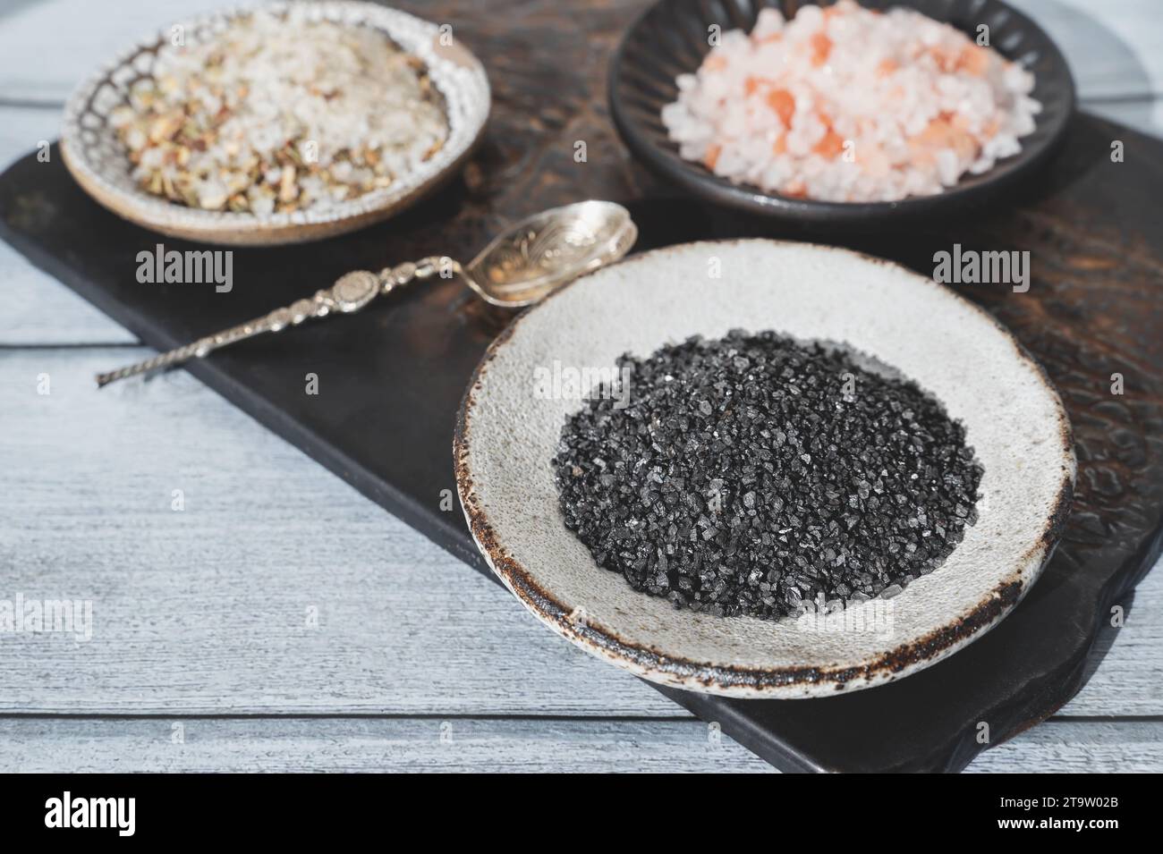 different types of salt. Three different types of salt in handmade ...