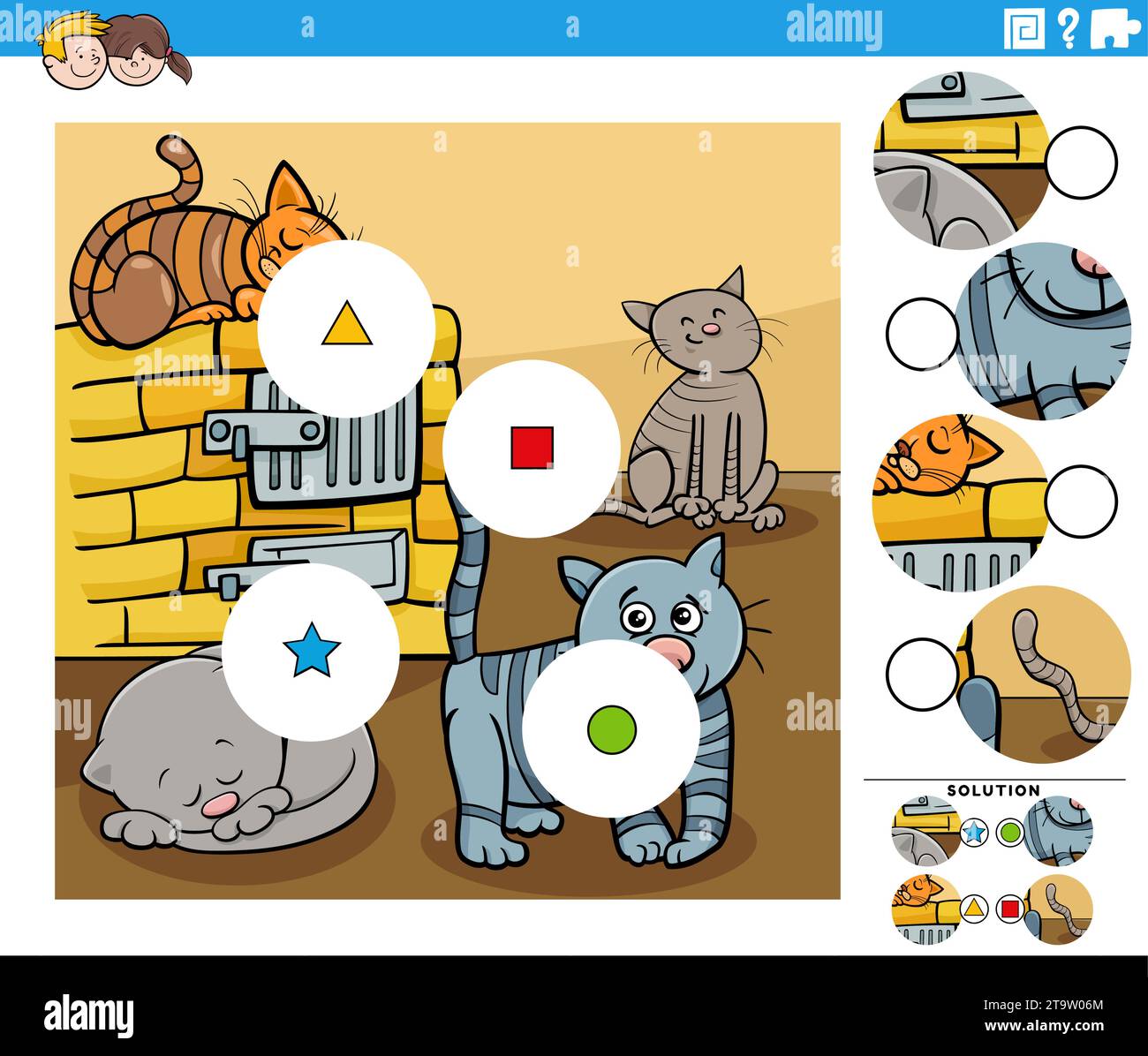 Cartoon illustration of educational match the pieces jigsaw puzzle game ...