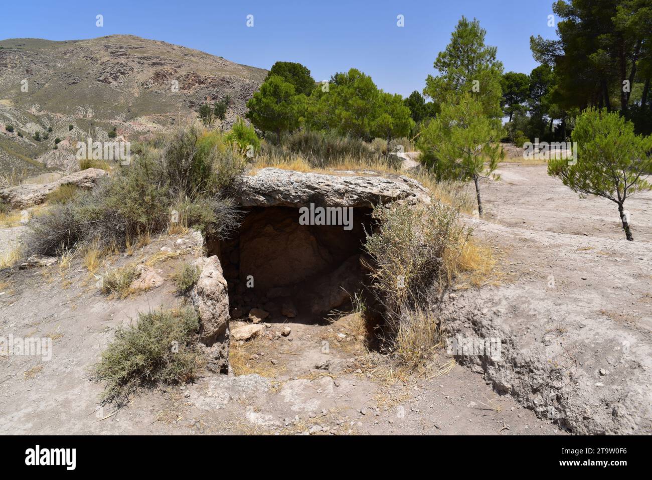 Dolmen tumulus type with travertine slabs. Alicún de las Torres ...