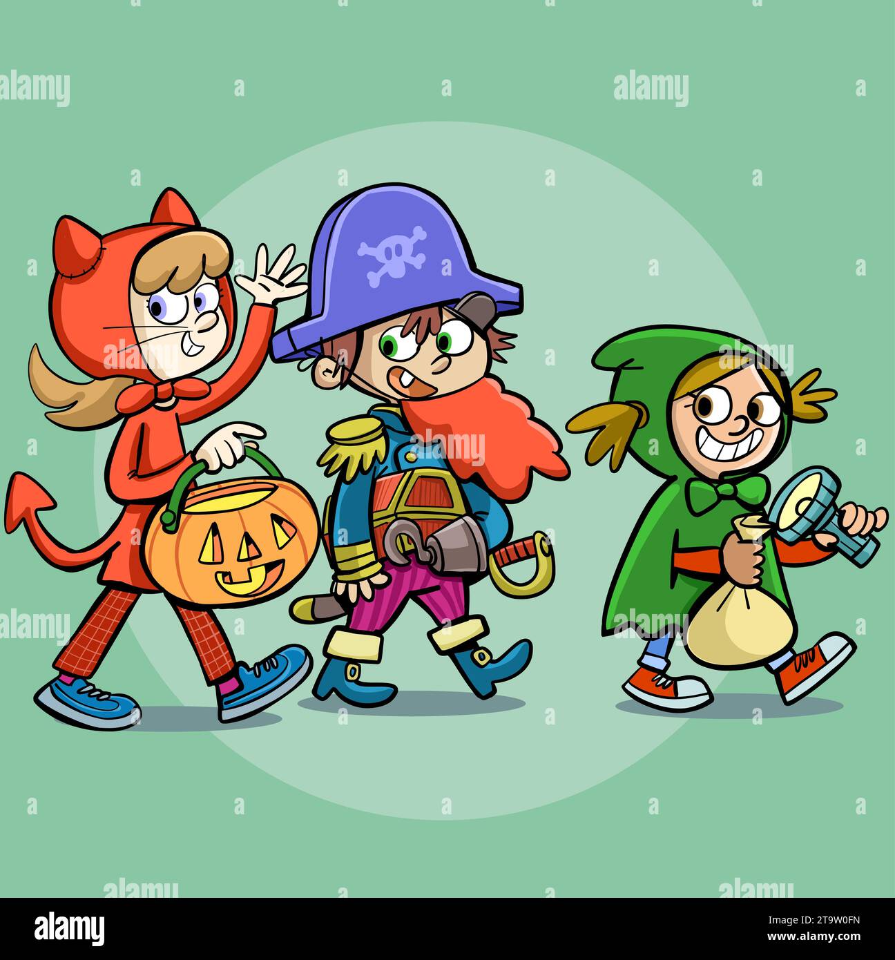 children in masquerade costumes go to Halloween Stock Photo - Alamy