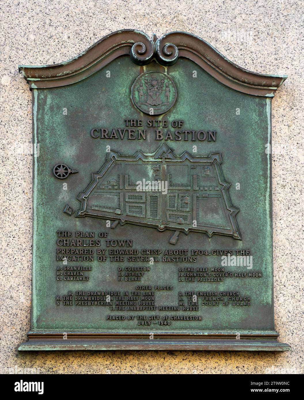 the site of Craven Bastion marker in downtown Charlestown South ...