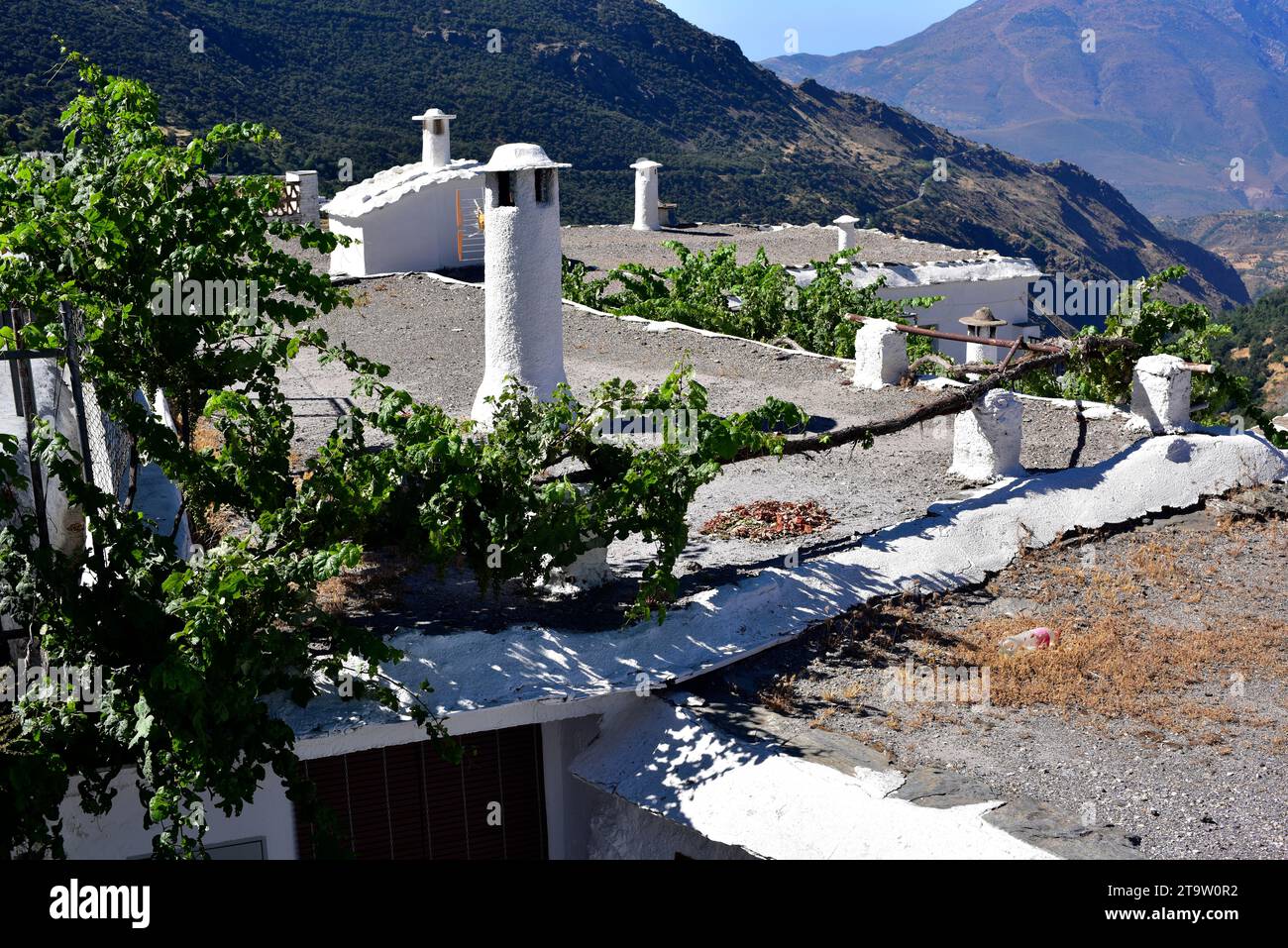 Capileira, tipical flat roofs and chimneys. La Alpujarra, Granada ...