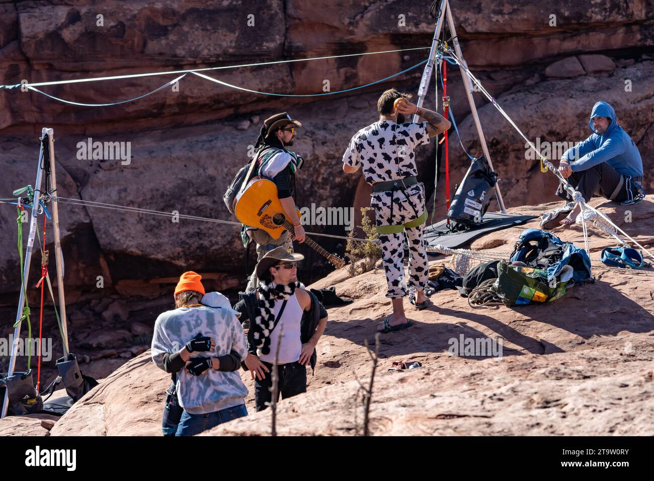 Participants gear up to walk the highlines at the GGBY Highline ...