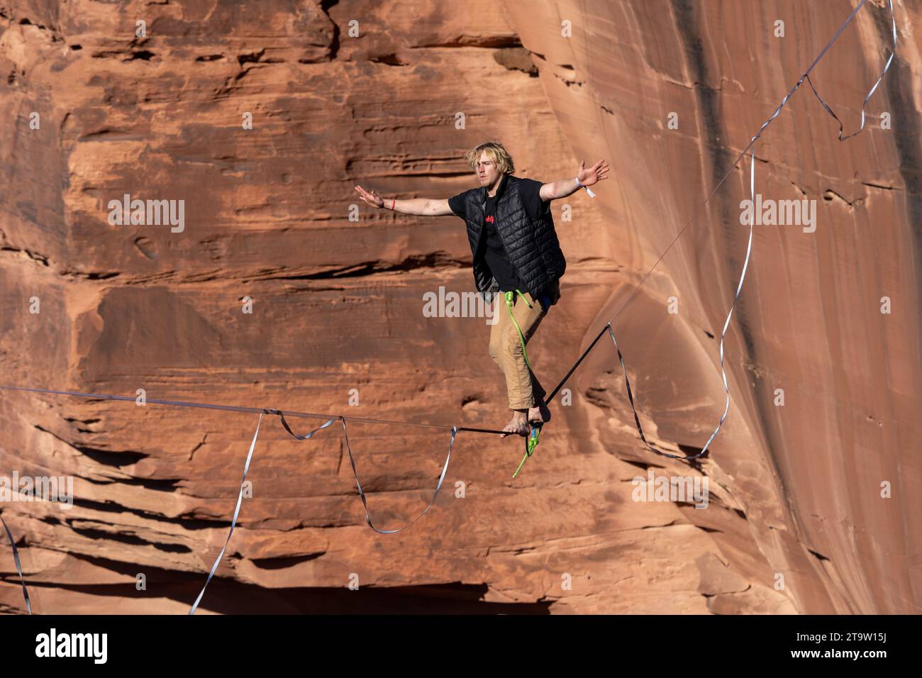 A man walking a highline at the GGBY World Highline Festival in Mineral ...