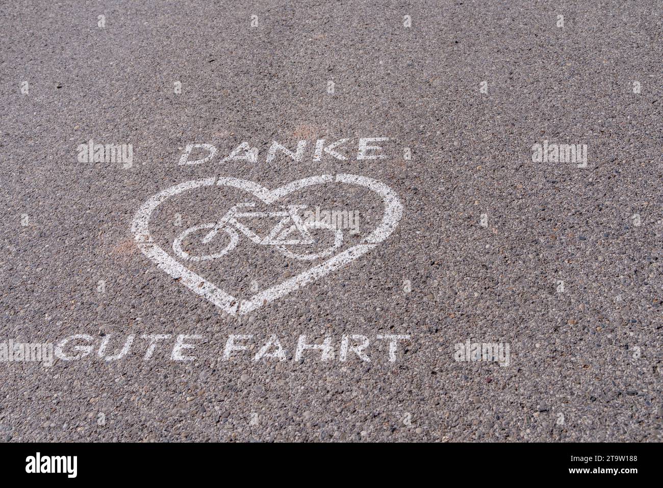 Ground marking for cyclists on a cycle path in Altmuehl Valley, Germany ...