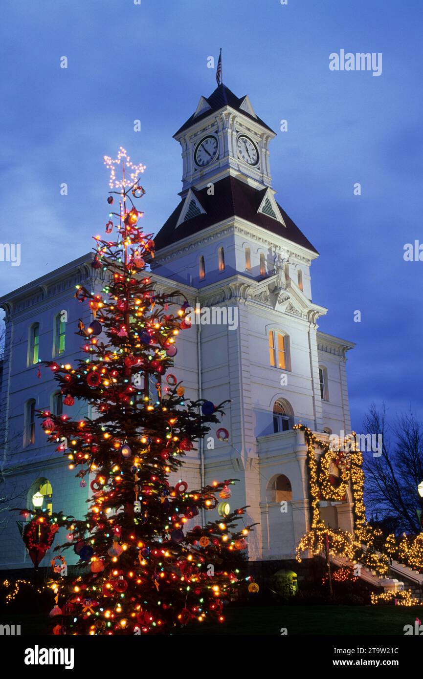 Benton County Courthouse with Christmas lights, Corvallis, Oregon Stock ...