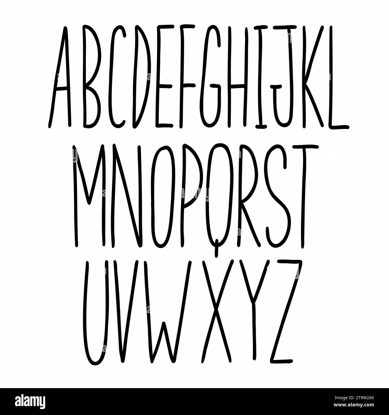 Scribble narrow black english A to Z alphabet latin abc font collection ...