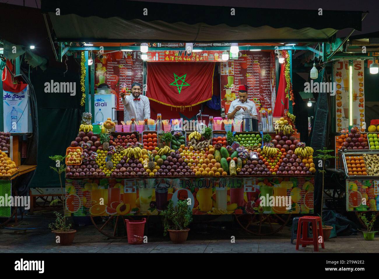 North Africa. Morocco. Marrakesh. A fruit juice seller's stall at jemaa ...