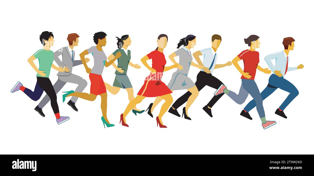 People group running in competition, isolated illustration Stock Vector ...