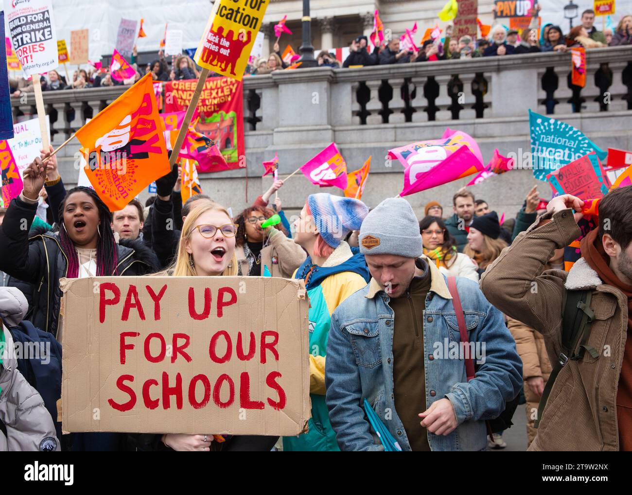 Placards are held during a march and rally called by the NEU (National ...