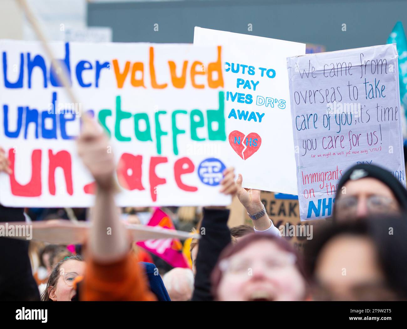 Placards are held during a march and rally called by the NEU (National ...