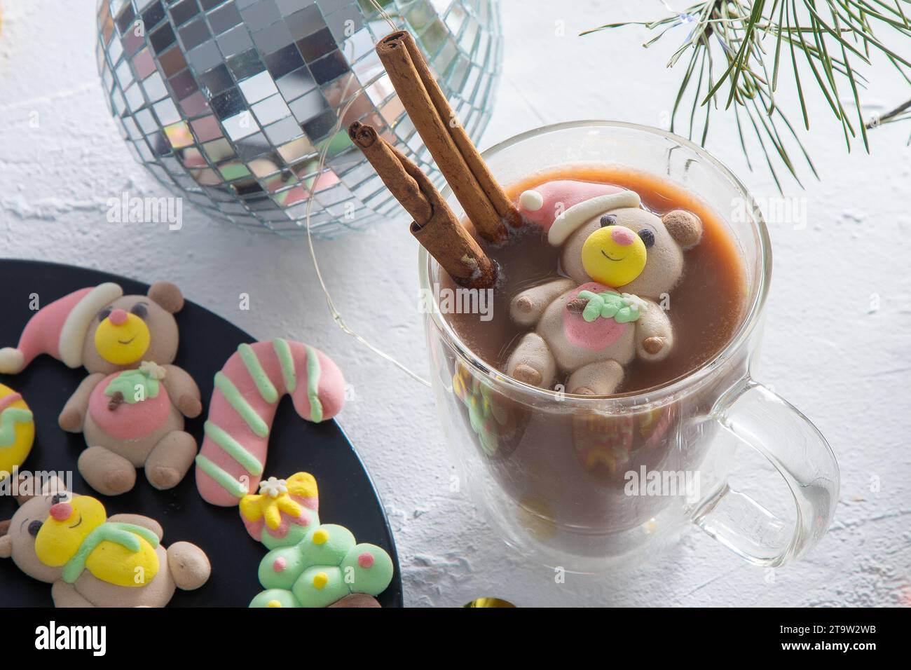 Christmas marshmallows. Winter candy. Sweet food in december. Bear in ...