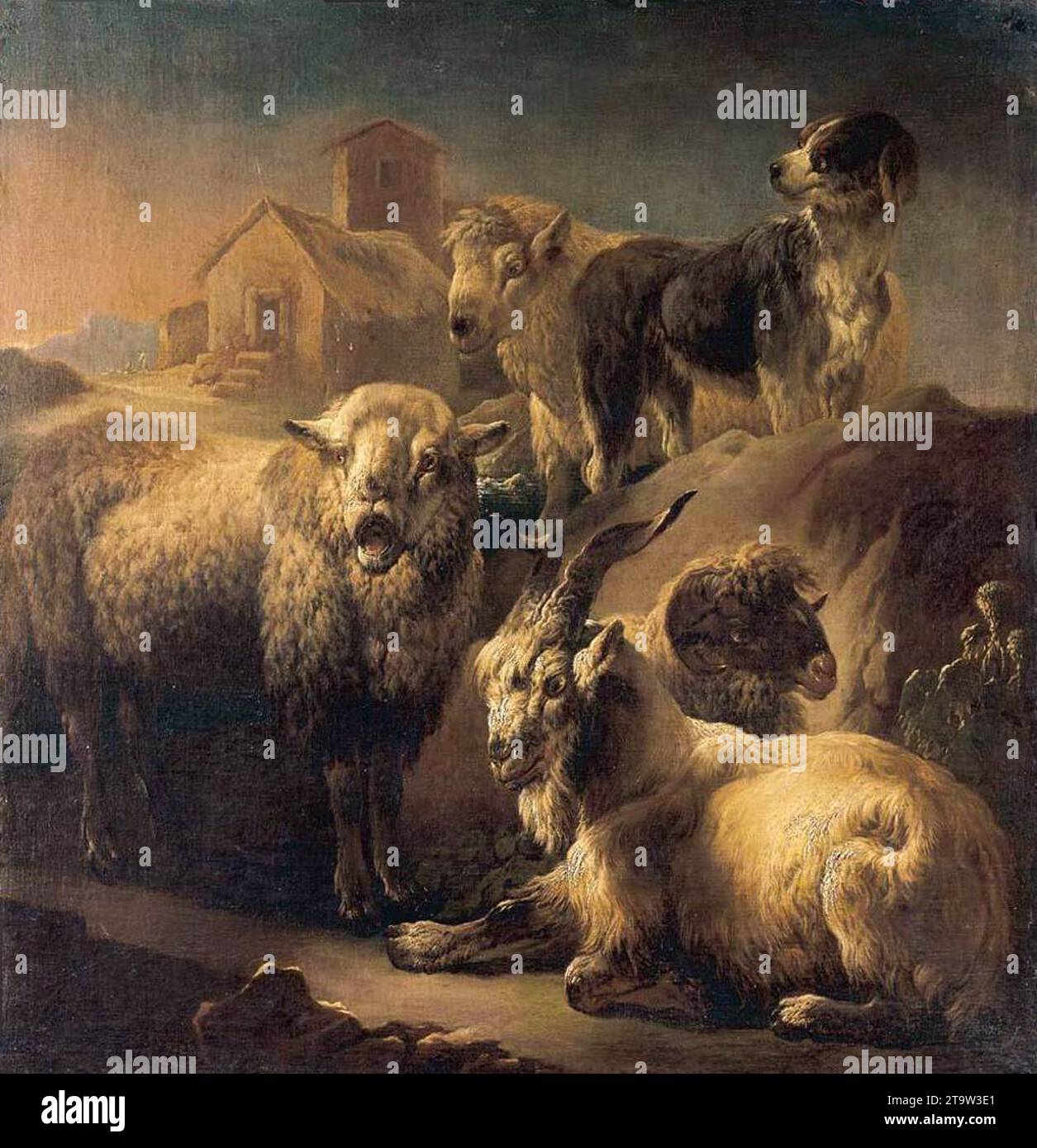 A Goat, Sheep and a Dog Resting in a Landscape - by Philipp Peter Roos ...
