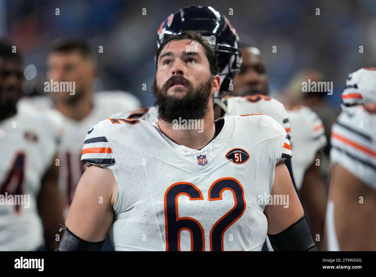Chicago Bears guard Lucas Patrick (62) walks to the locker room before ...