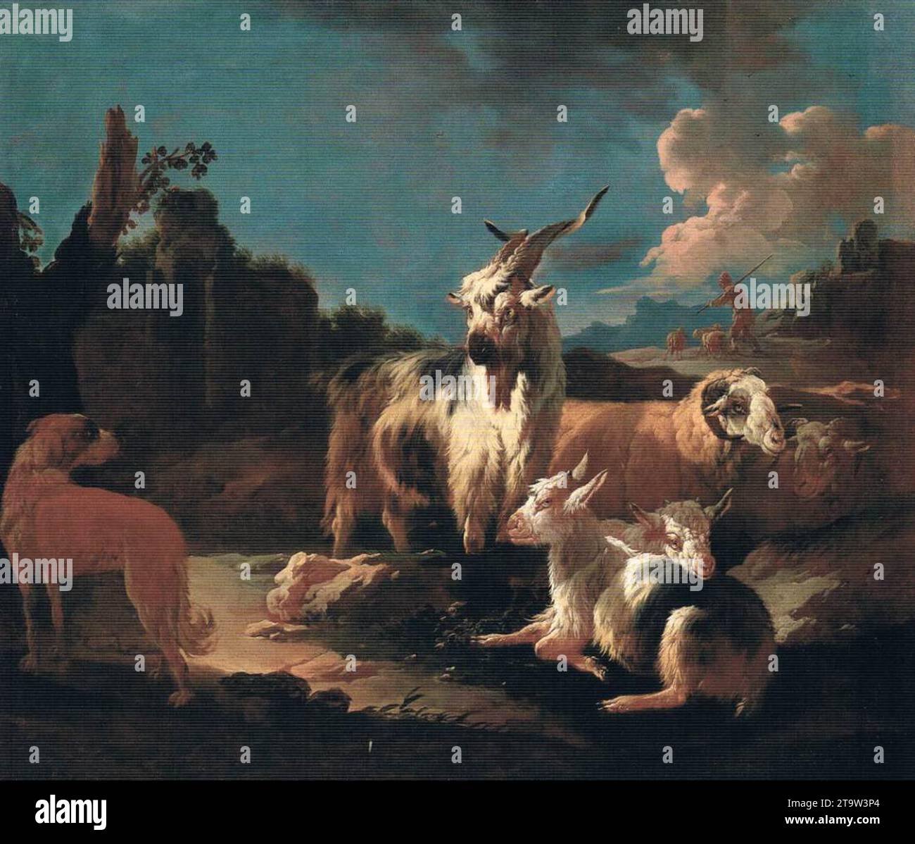 Southern Landscape with Goats and Sheep - by Philipp Peter Roos Stock ...