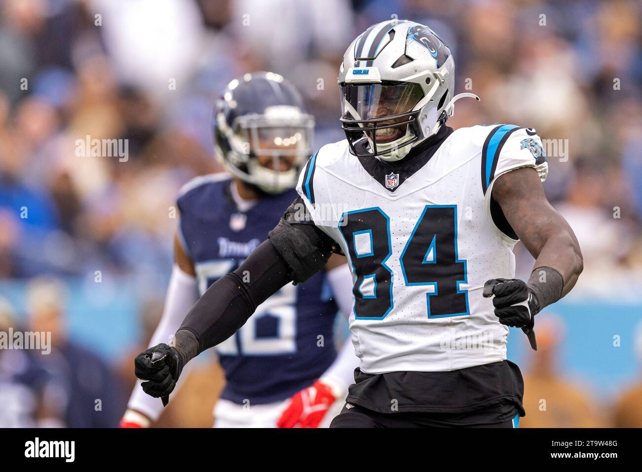 Carolina Panthers tight end Stephen Sullivan (84) reacts to a play ...
