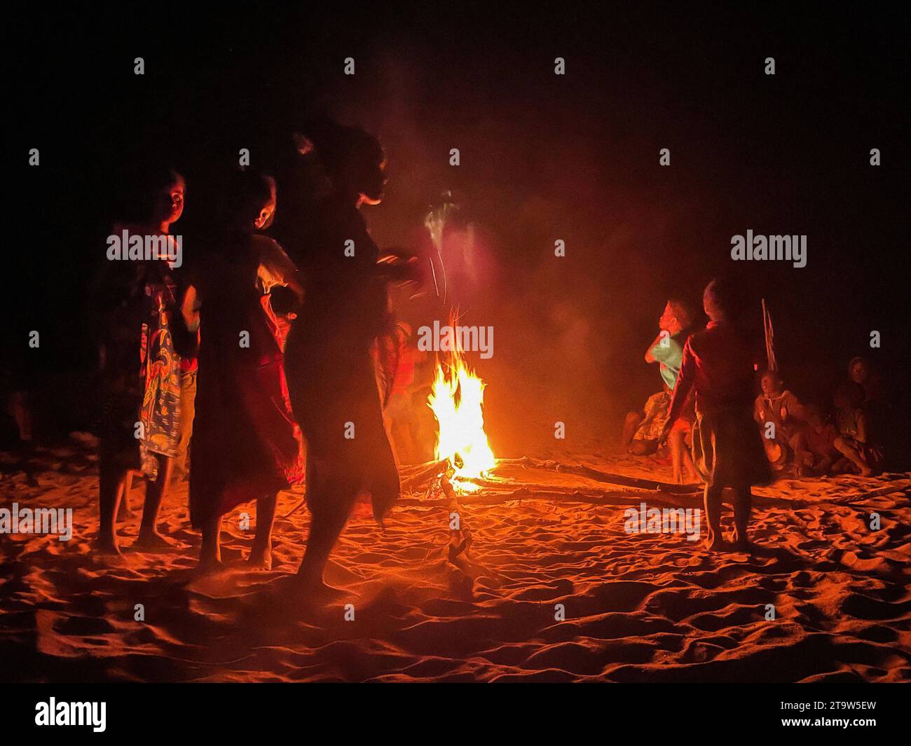 Madagascar, Tsiribihina river, tribes dance around the fire Stock Photo ...