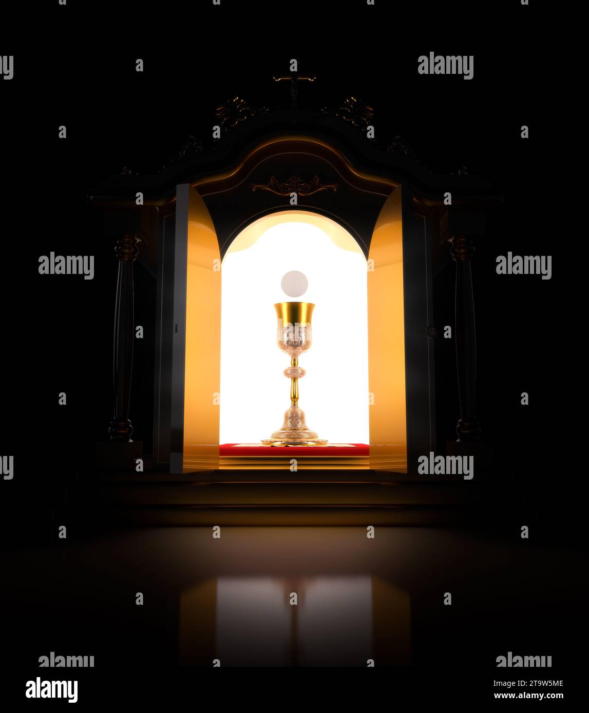 The Body and Blood of Our Lord Jesus Christ. Consecrated host and wine ...