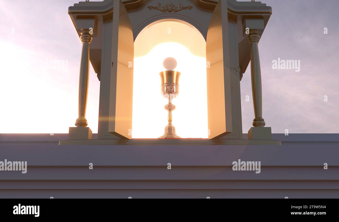 The Body and Blood of Our Lord Jesus Christ. Consecrated host and wine ...