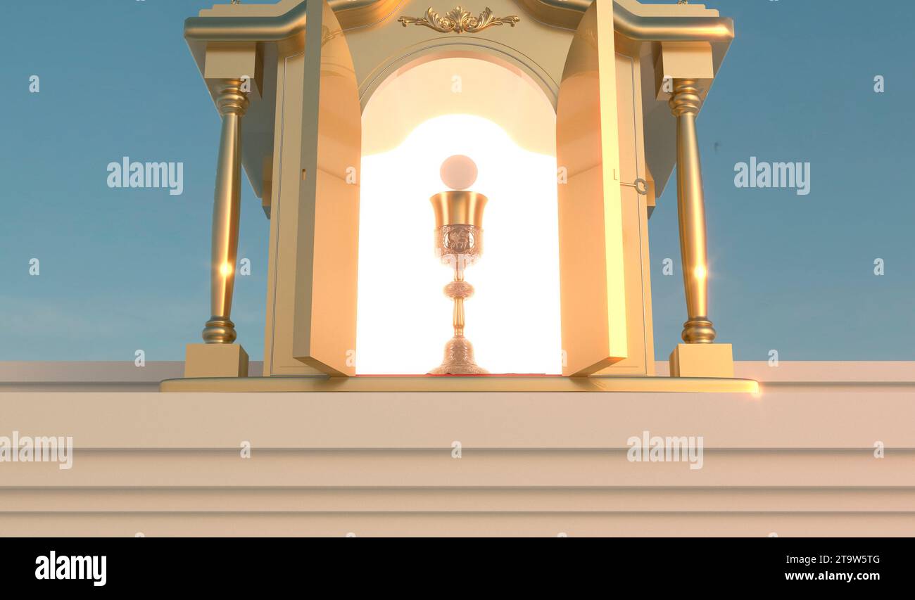 The Body and Blood of Our Lord Jesus Christ. Consecrated host and wine ...