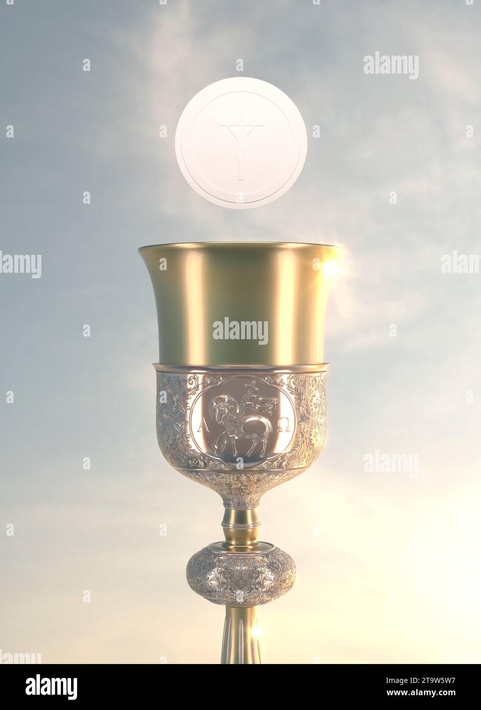 The Body and Blood of Our Lord Jesus Christ. Consecrated host and wine ...