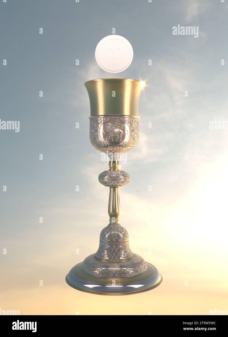 The Body and Blood of Our Lord Jesus Christ. Consecrated host and wine ...