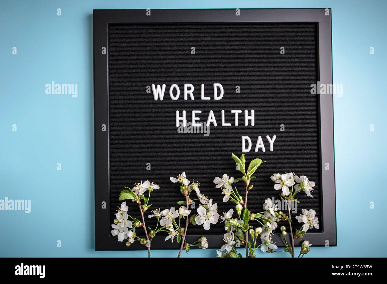 Inscription International Day of Health. Lettering board with white ...