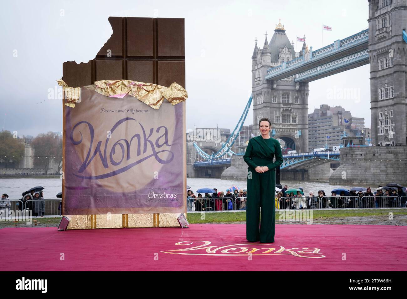 Olivia Colman poses for photographers upon arrival at the photo call of the film 'Wonka' in ...