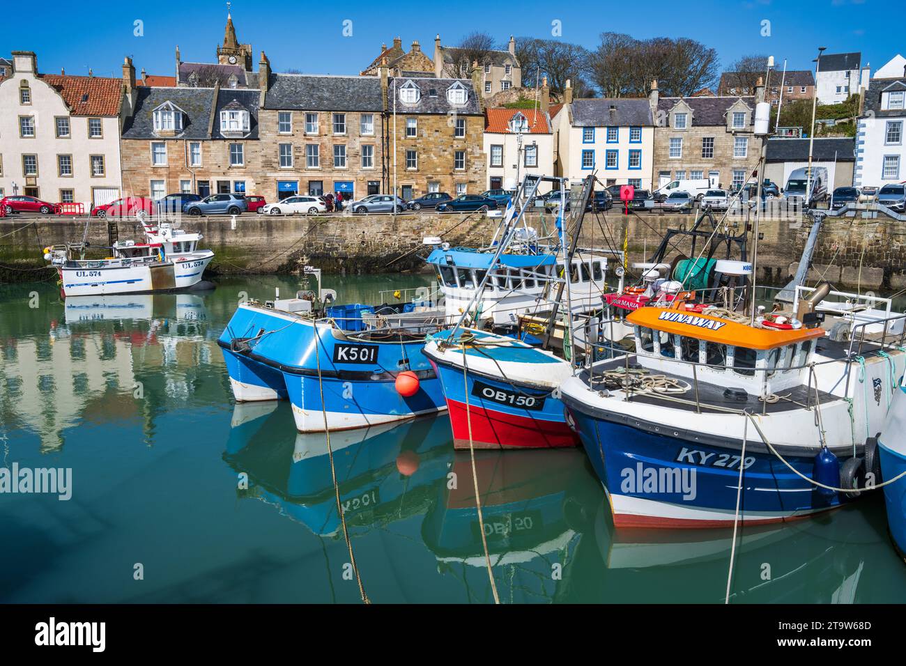 Fishing boats in Pittenweem harbour in East Neuk of Fife, Scotland, UK ...
