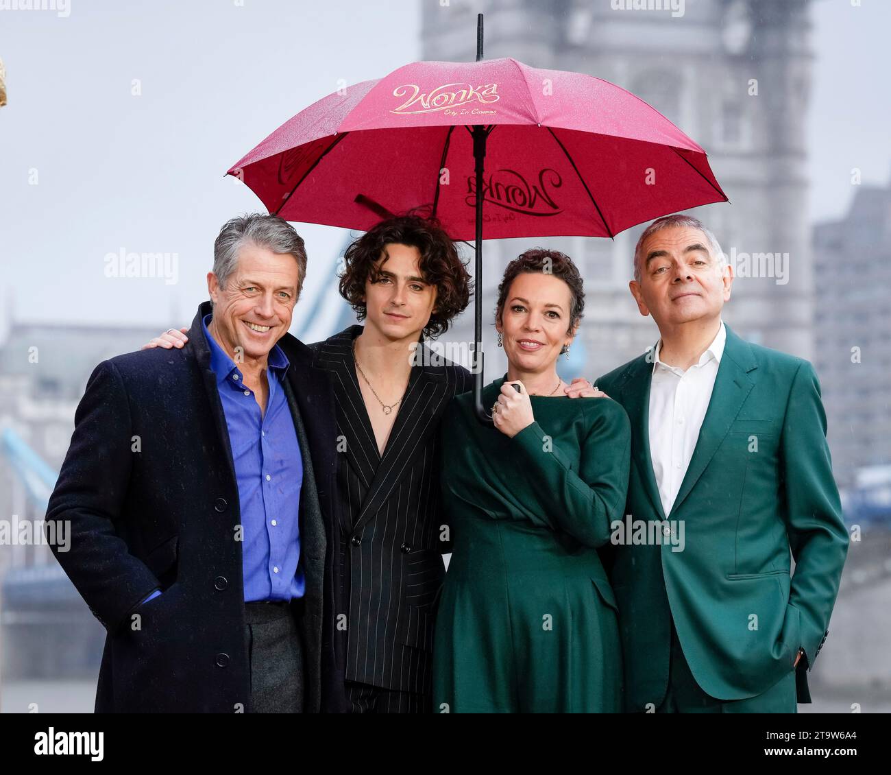 Hugh Grant, from left, Timothee Chalamet, Olivia Colman and Rowan ...