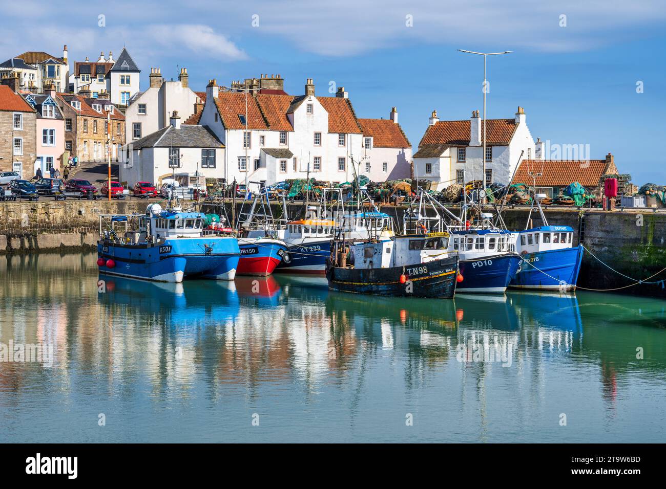 Fishing boats in Pittenweem harbour in East Neuk of Fife, Scotland, UK ...