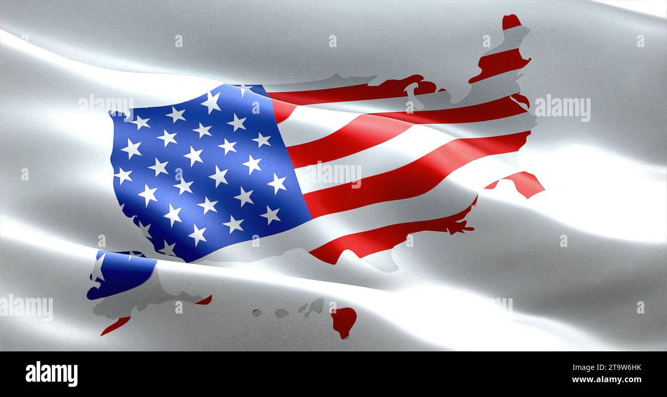 closeup of american USA flag on united states of america map, stars and ...