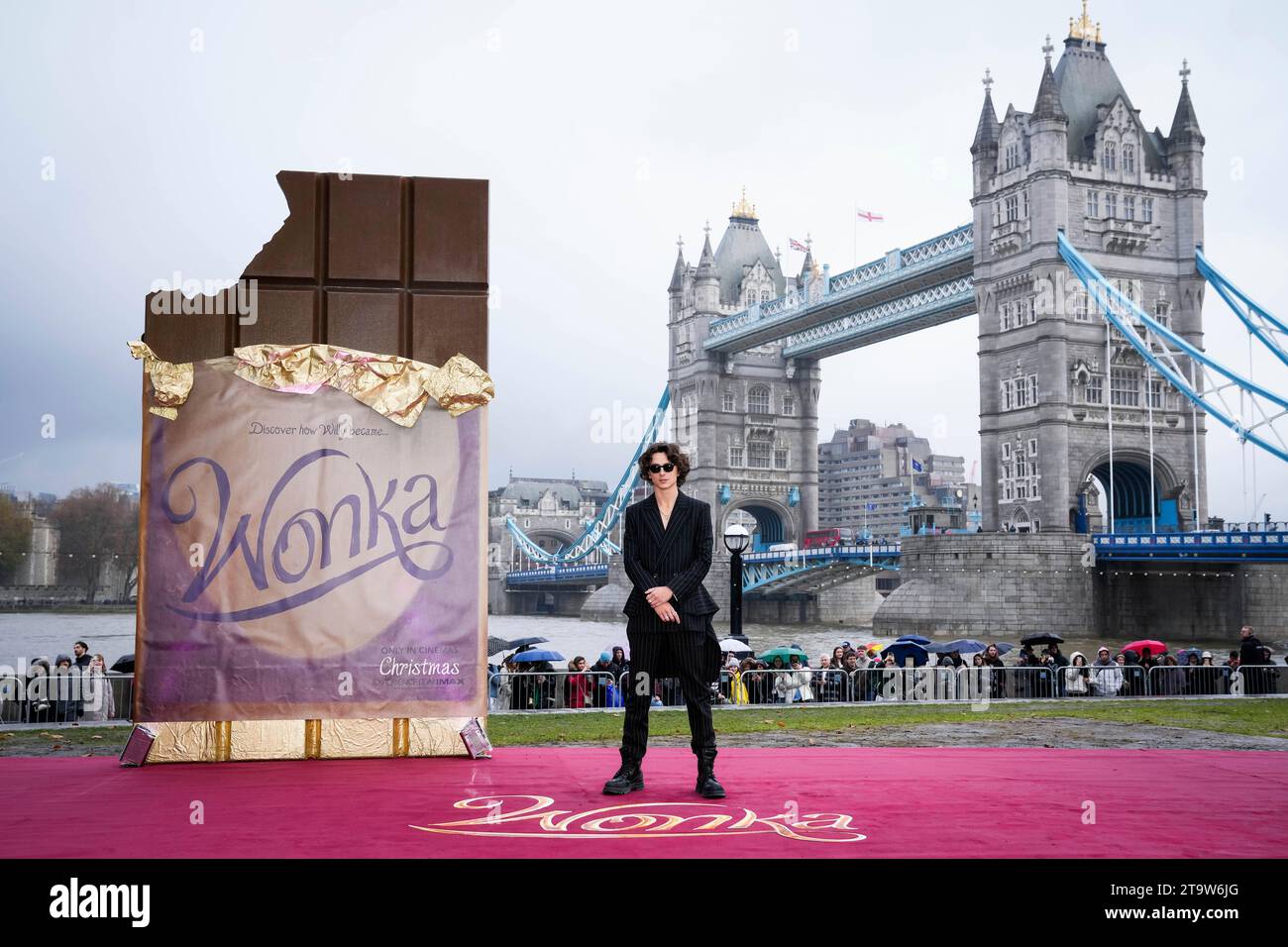 Timothee Chalamet poses for photographers upon arrival at the photo call of the film 'Wonka' in ...