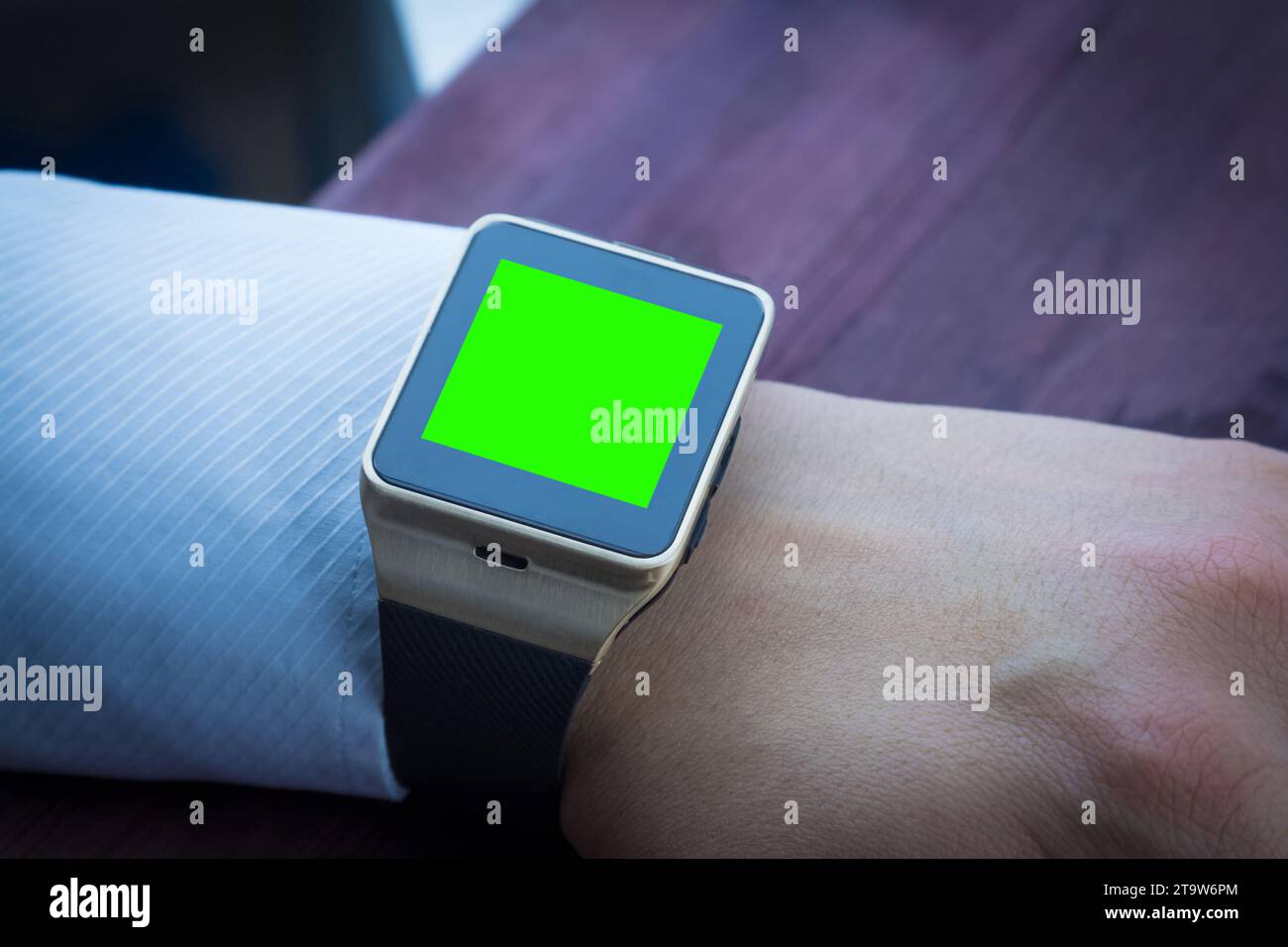 business man using his smartwatch app with chroma key green screen, new ...