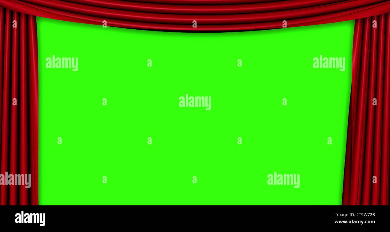 open red curtain movement background, with chroma key green screen ...