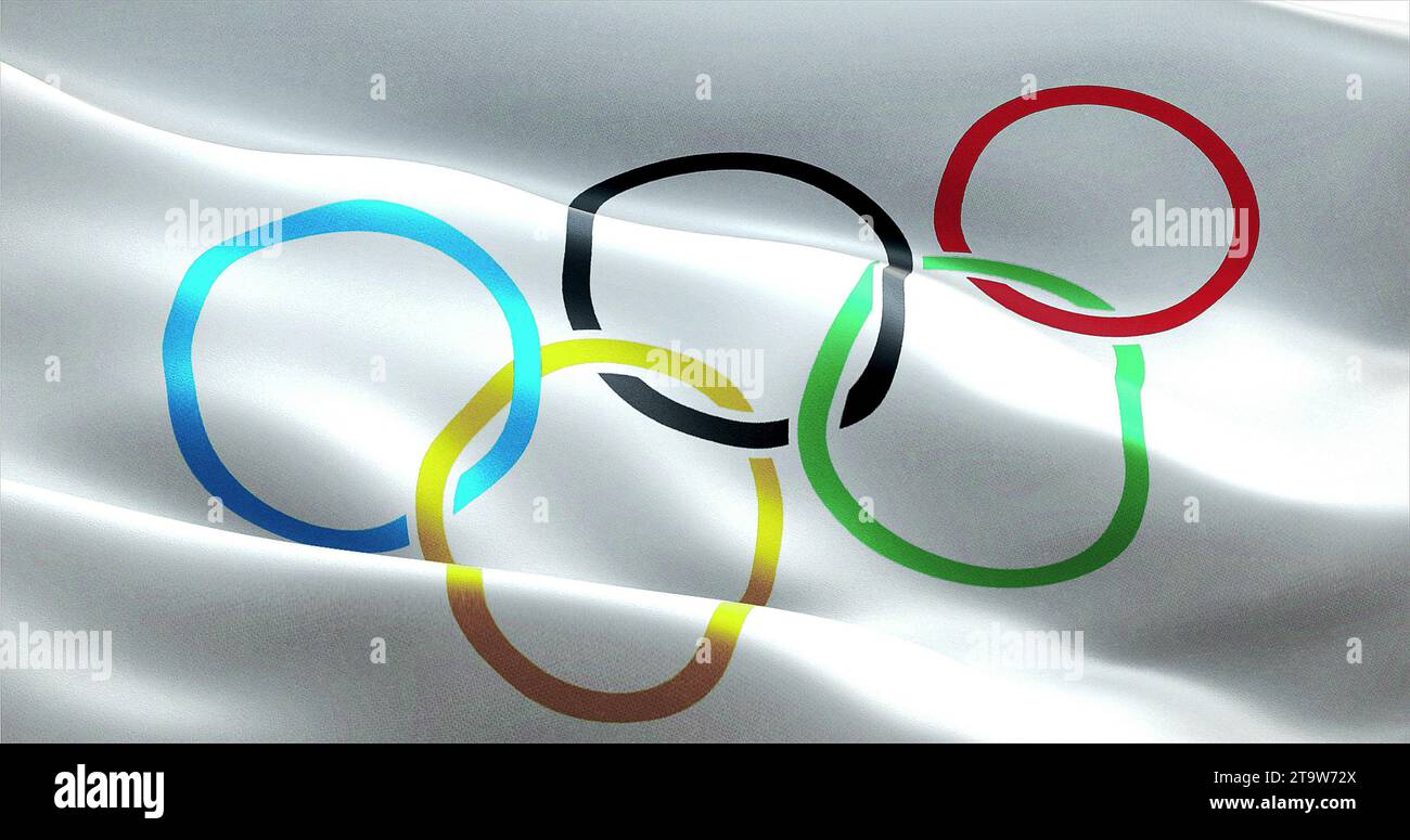 five circles colorful rings olympic symbol flag waving, concept of ...