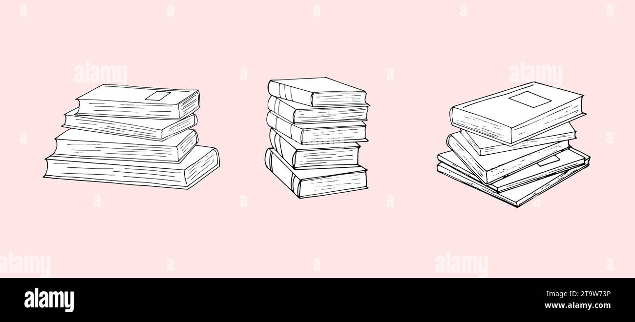 Hand-drawn pile of books. Vector illustration isolated on light ...
