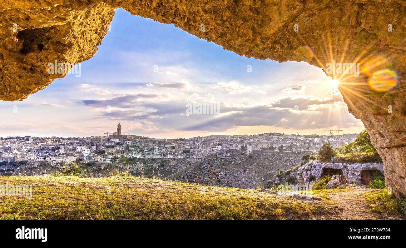 Panoramic view through cave of sassi di Matera,basilicata, Italy ...